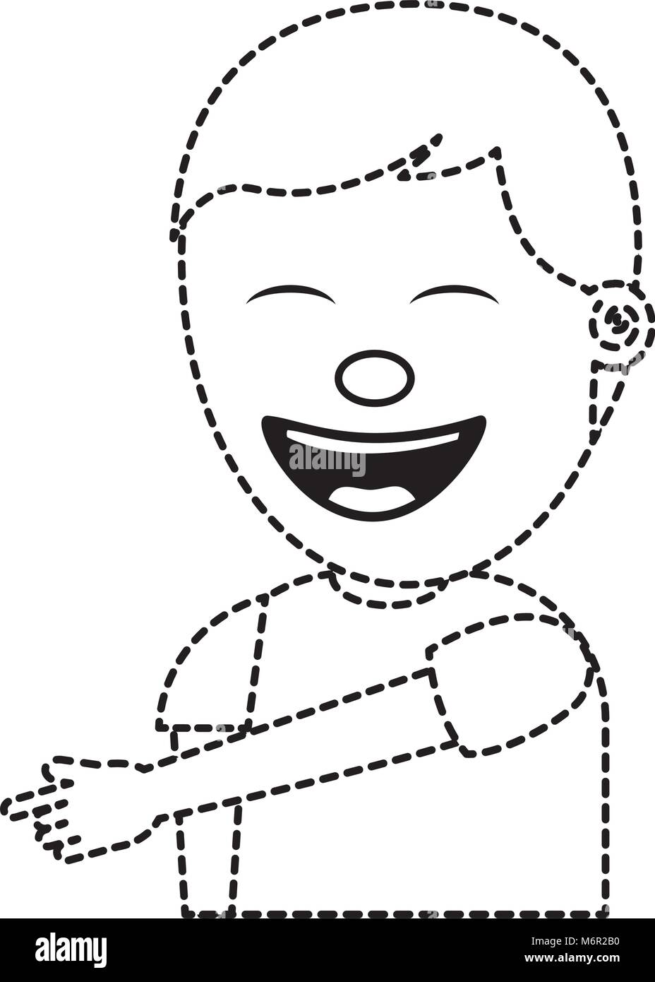 young man smiling pointing gesture vector illustration dotted line ...