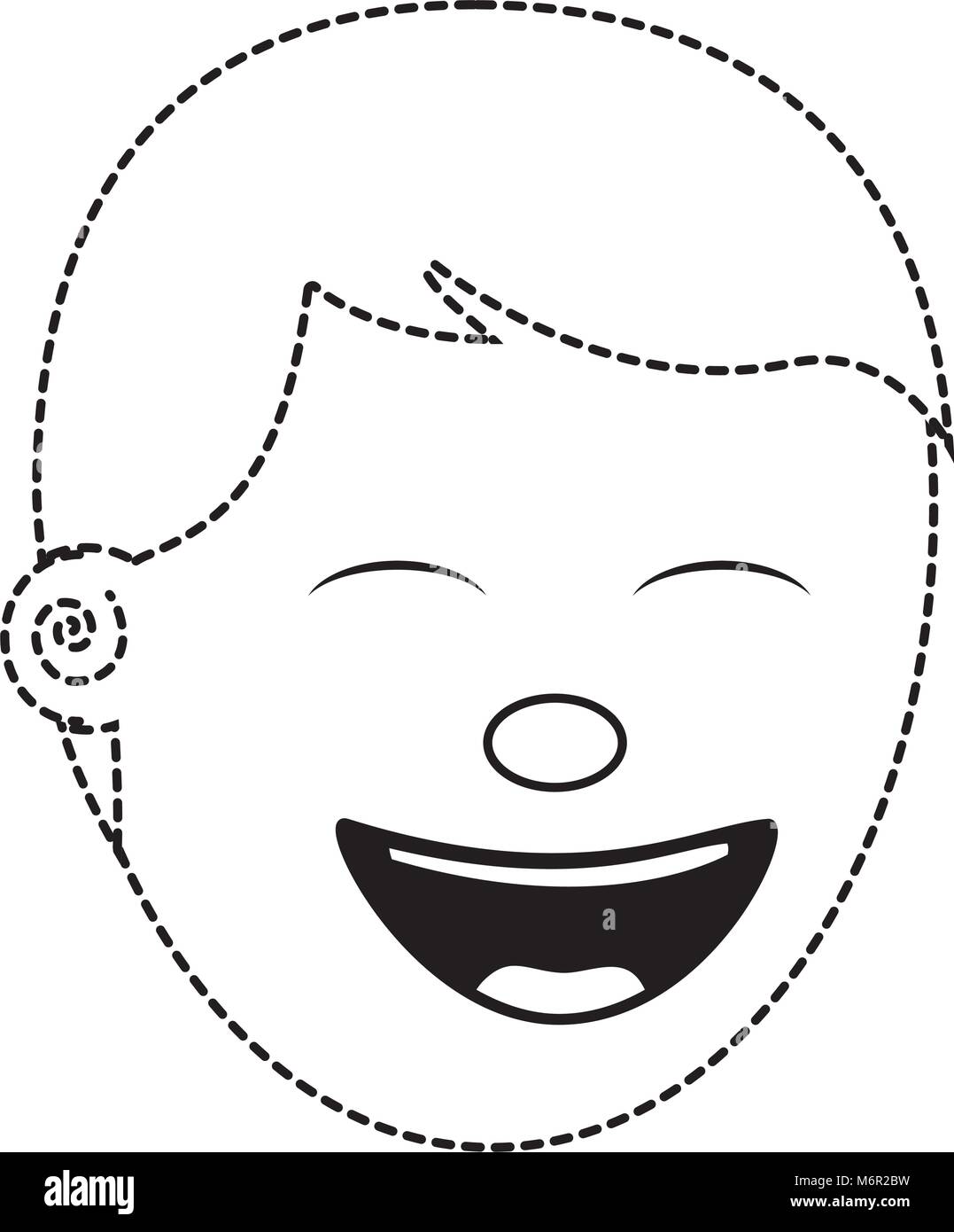 face young man smiling happy character vector illustration dotted line ...