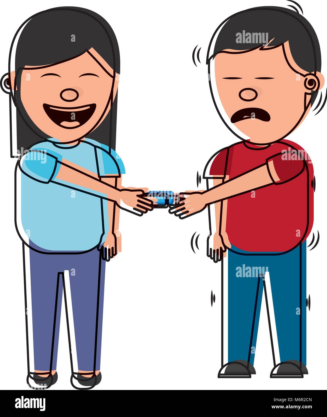 cartoon woman smiling and joke shocking man fools vector illustration ...