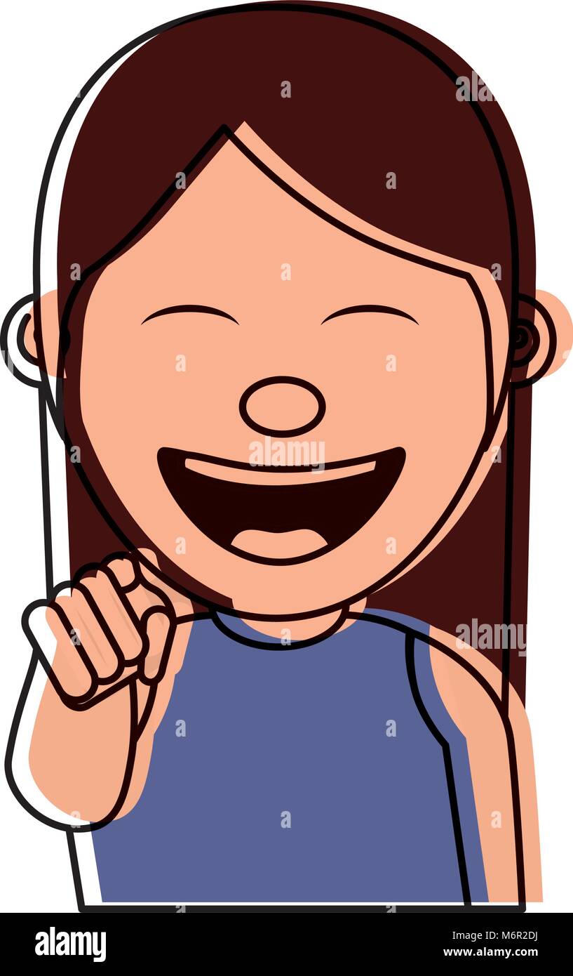 portrait cartoon smiling woman pointing gesture vector illustration ...