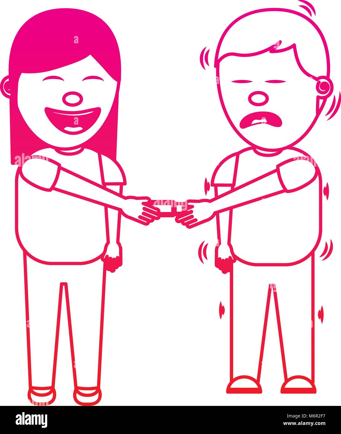 cartoon woman smiling and joke shocking man fools vector illustration ...