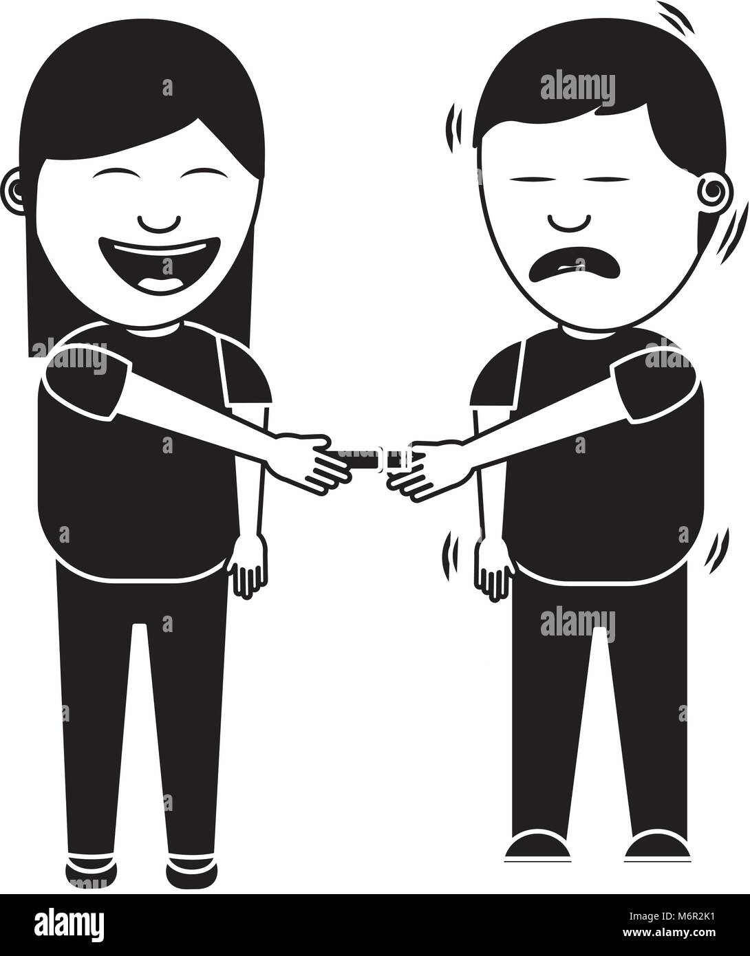 cartoon woman smiling and joke shocking man fools vector illustration ...