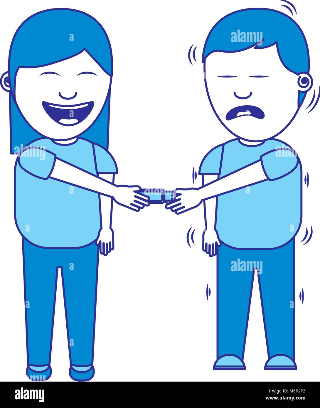 cartoon woman smiling and joke shocking man fools vector illustration ...