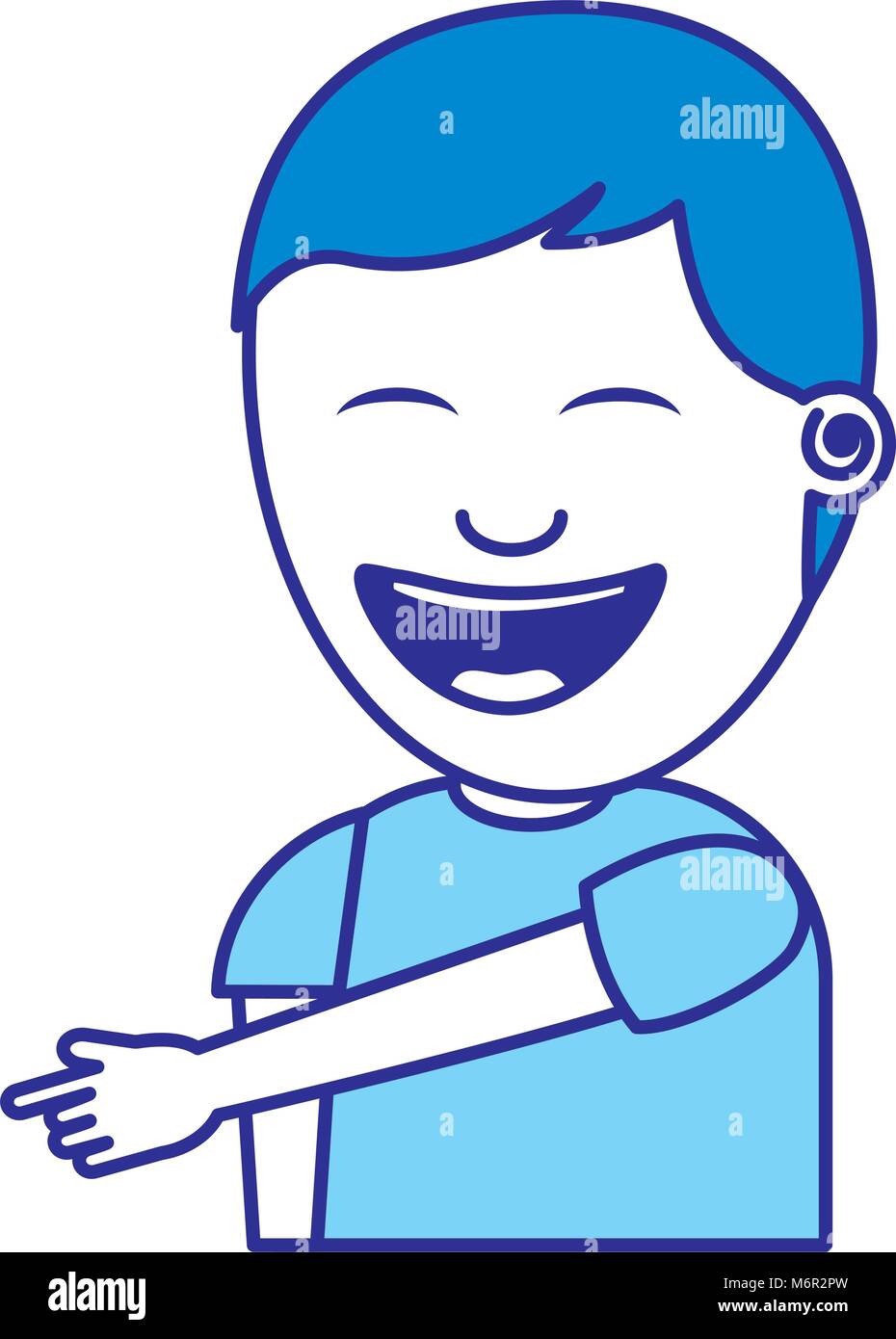young man smiling pointing gesture vector illustration blue image Stock ...