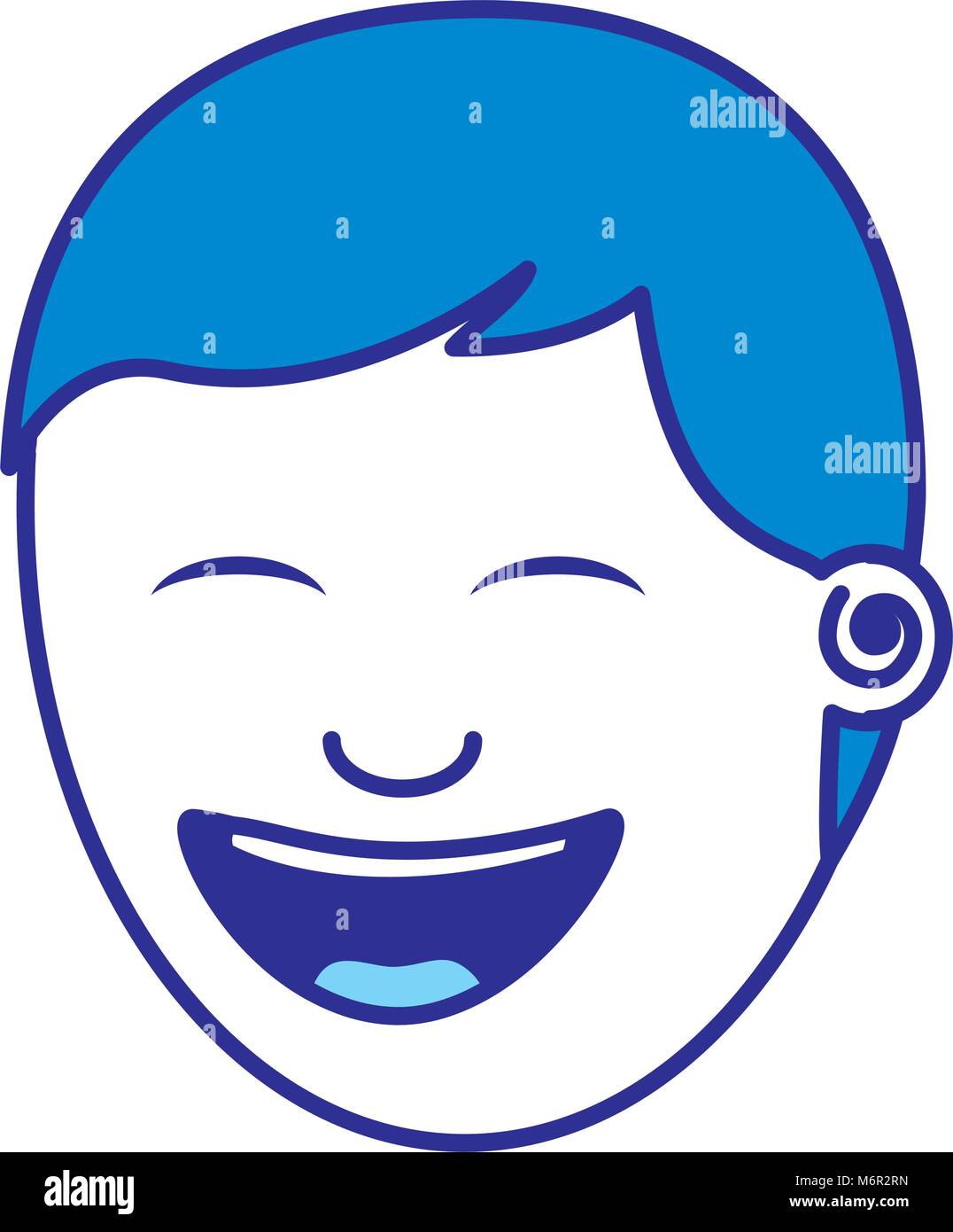 face young man smiling happy character vector illustration blue image ...