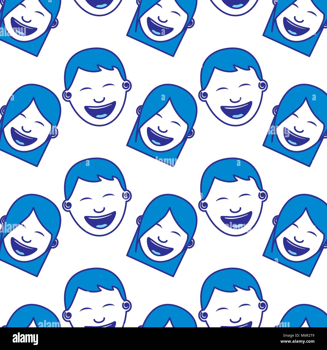 pattern faces smiling happy boys and girls vector illustration blue ...