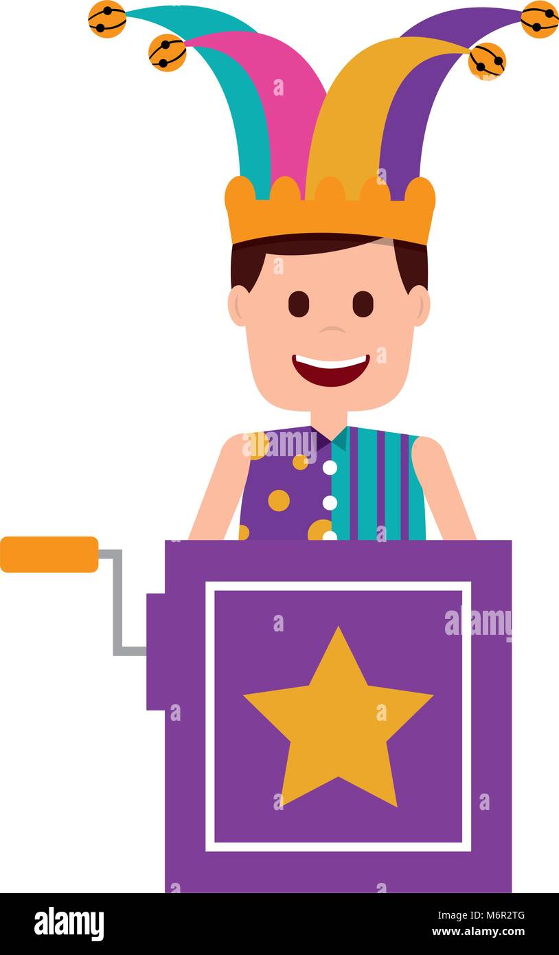 jack in the box surprise with jester and clothes hat vector ...
