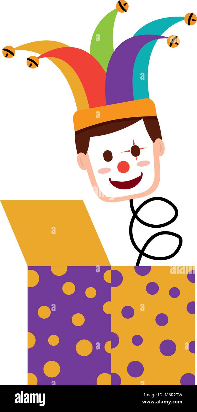 fools day surprise clown in jack box springing up vector illustration ...
