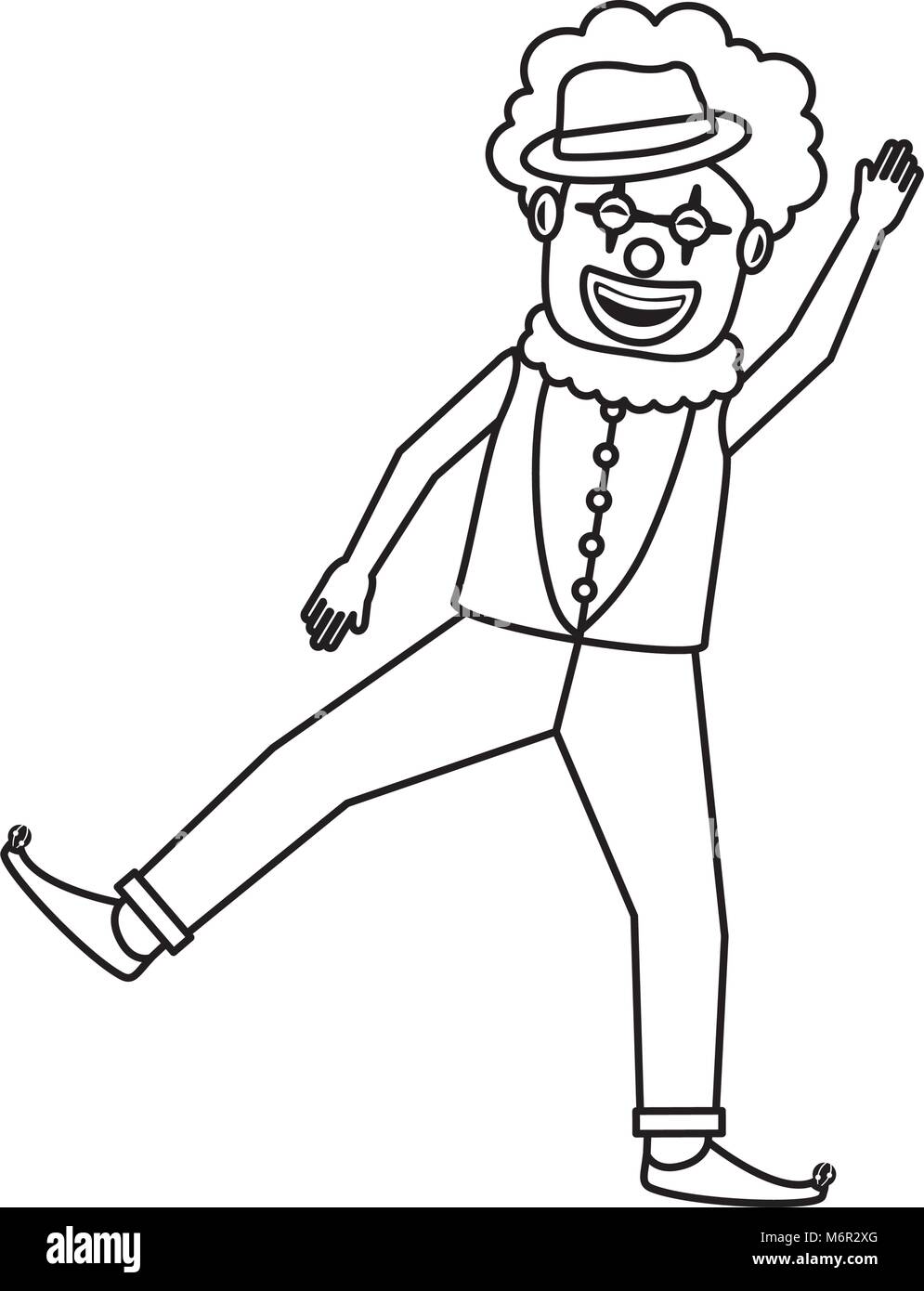 friendly funny clown performer character vector illustration outline ...