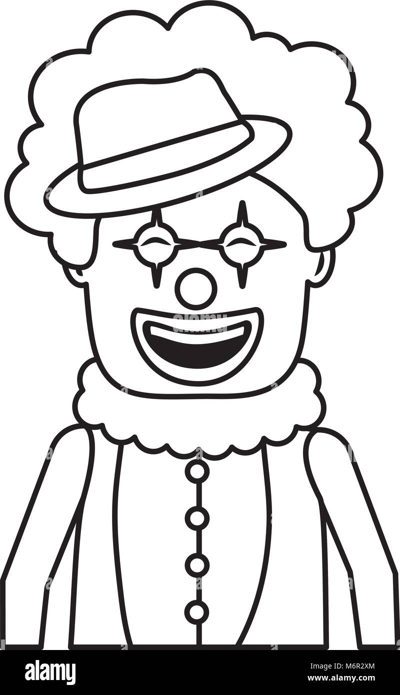 portrait happy clown with makeup and hat vector illustration outline ...