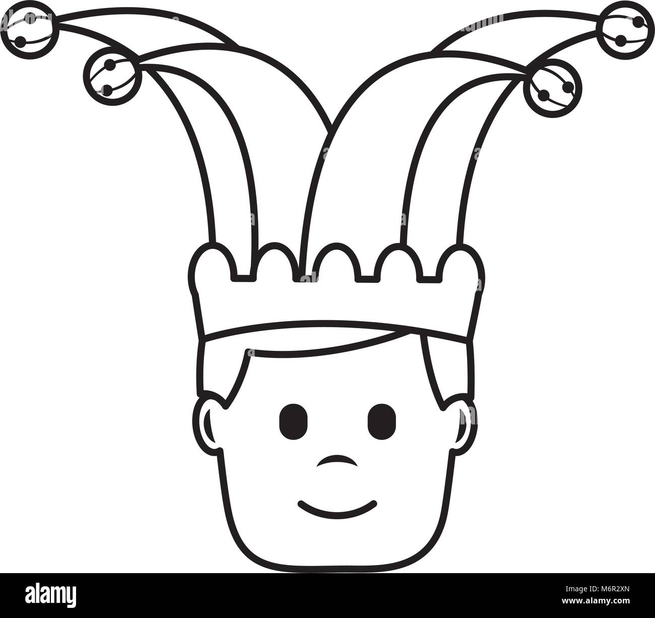 happy face man with jester hat character vector illustration outline ...