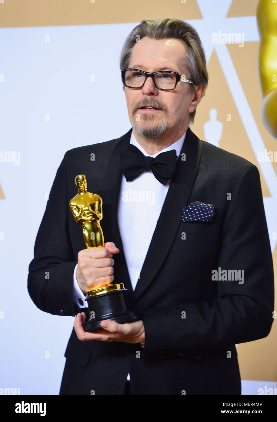 Gary Oldman winner of Best Actor for 'Darkest Hour' poses in the press room during the 90th ...