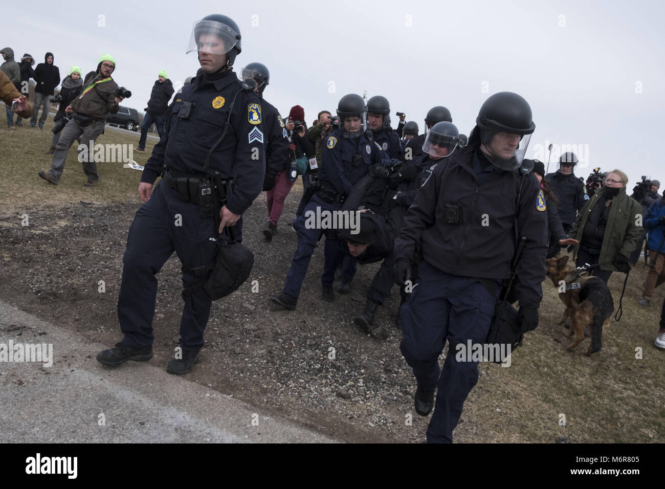 East Lansing, Michigan, USA. 5th Mar, 2018. Police making an arrest ...