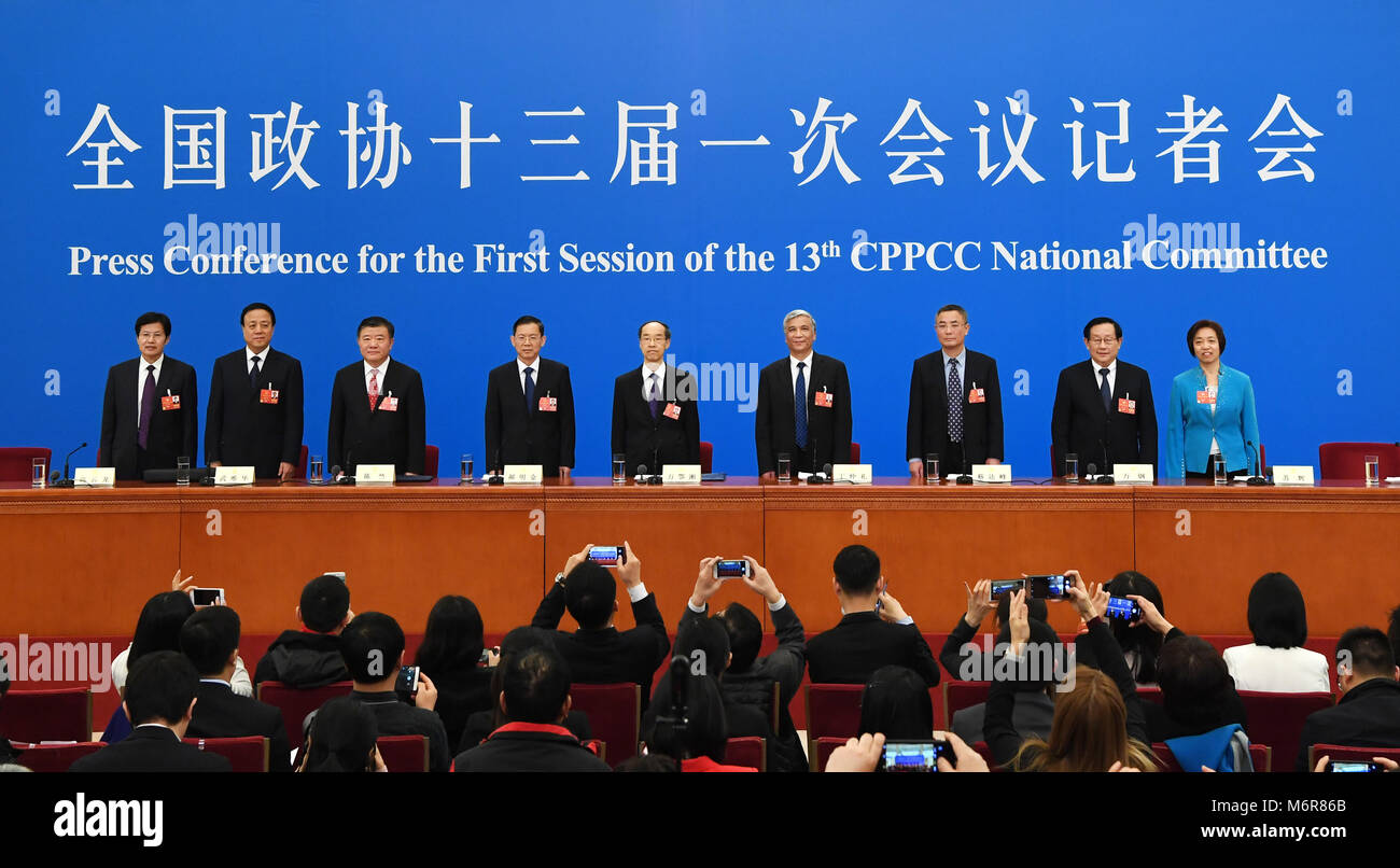 Beijing, China. 6th Mar, 2018. Leaders from non-Communist parties and ...