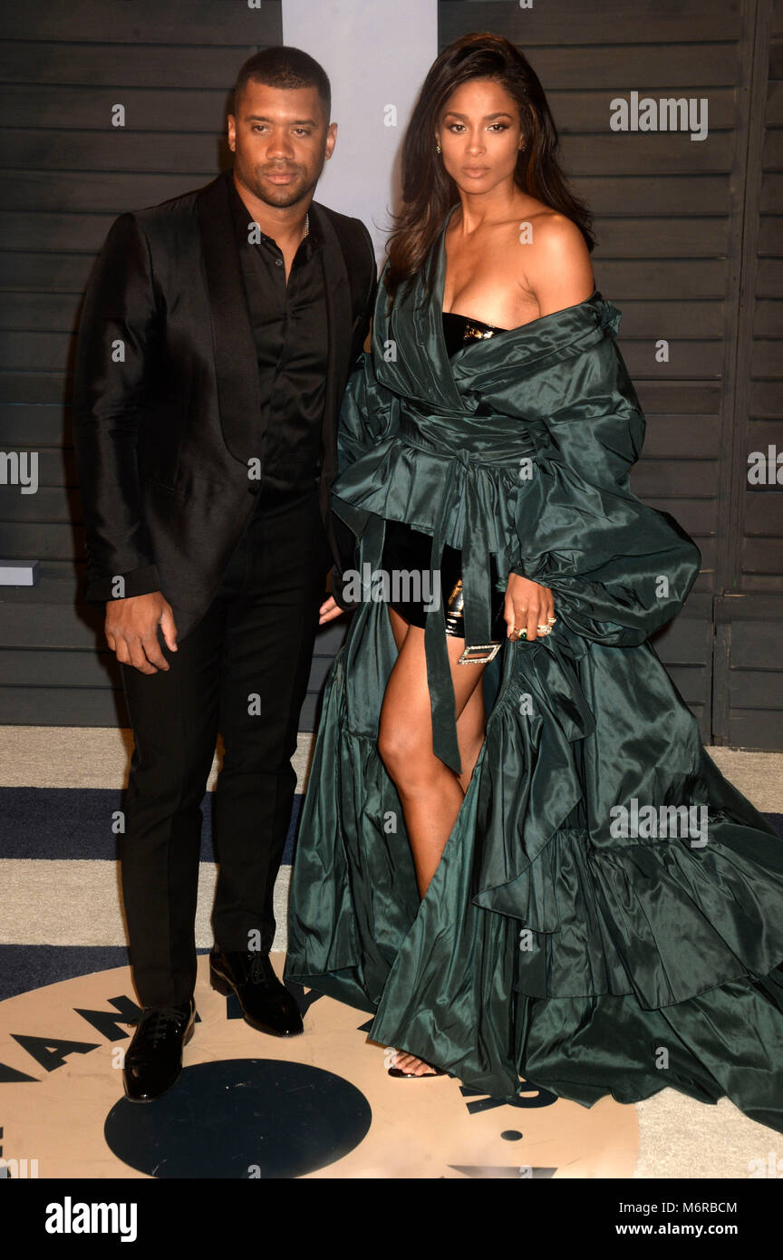 Russell Wilson and Ciara attending the 2018 Vanity Fair Oscar Party ...