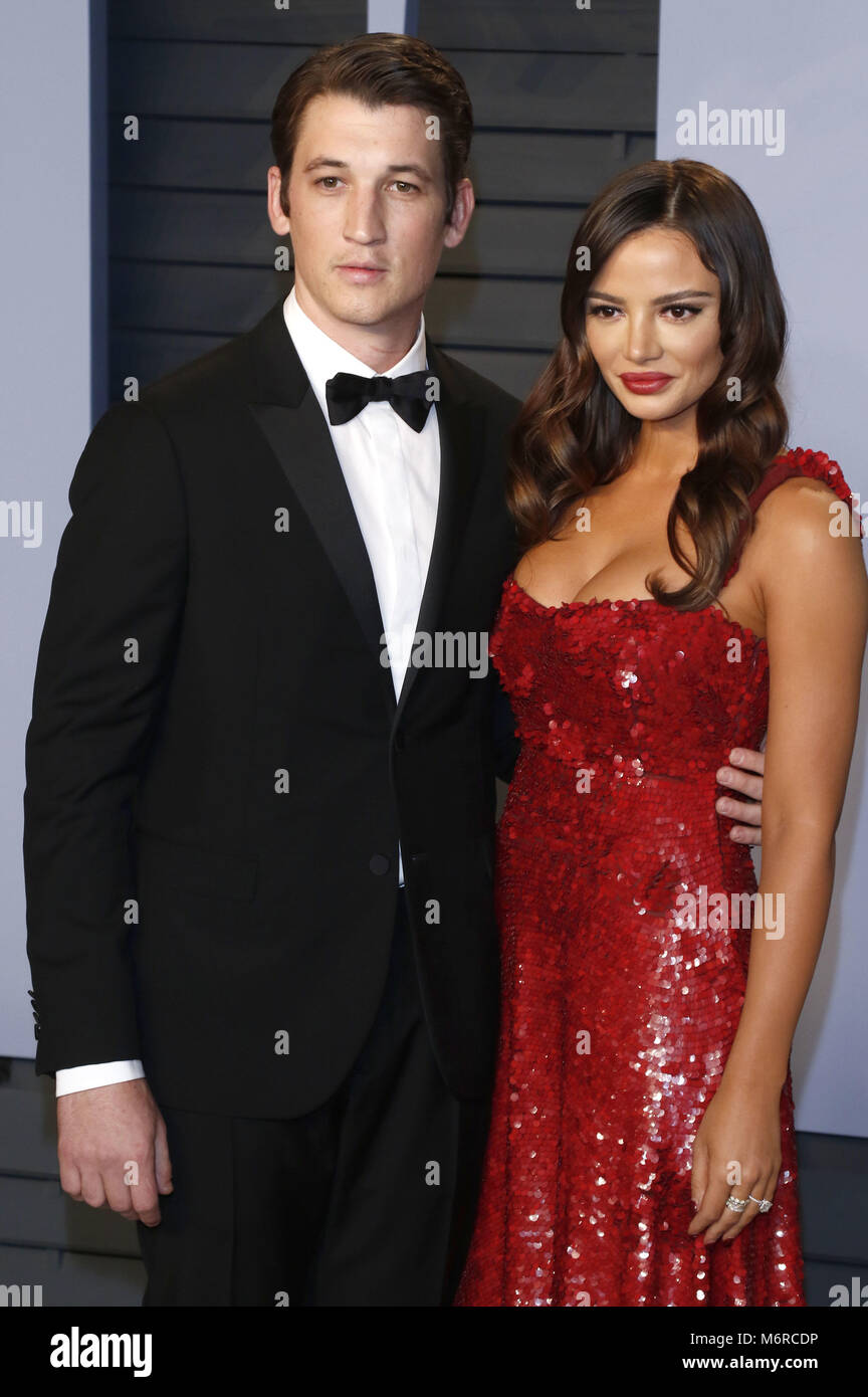 Miles Teller and Keleigh Sperry attending the 2018 Vanity Fair Oscar ...