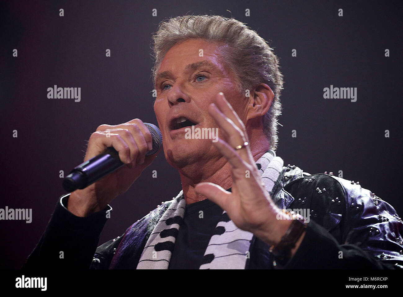 Bonn, Germany. 06 March 2018: US singer David Hasselhoff singing during ...