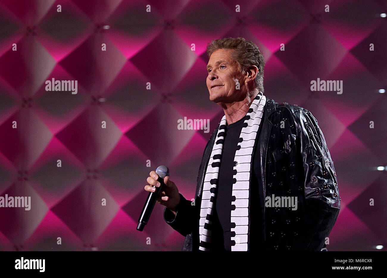 Bonn, Germany. 06 March 2018: US singer David Hasselhoff singing during ...