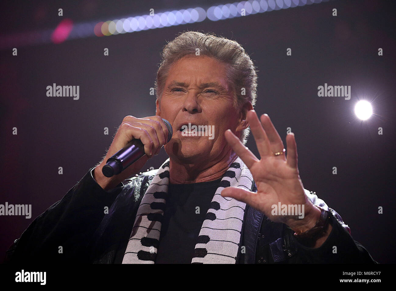 Bonn, Germany. 06 March 2018: US singer David Hasselhoff singing during ...