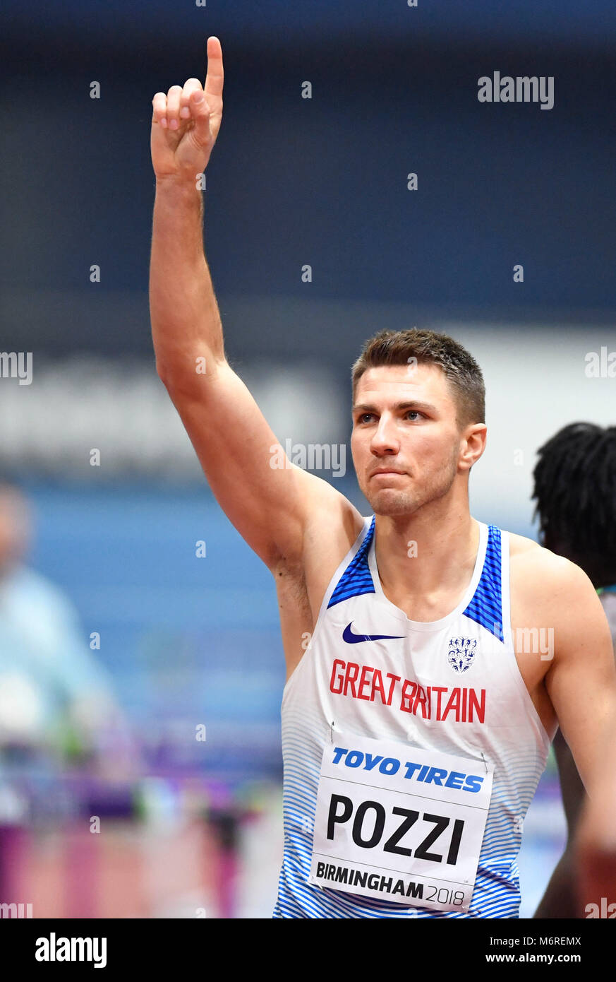 Birmingham, UK. 04th Mar, 2018. Andrew Pozzi (GBR) salutes the crowd ...
