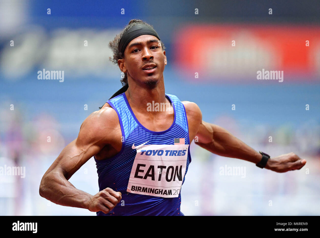 Birmingham, UK. 04th Mar, 2018. Jarret Eaton (USA) dips for the line as ...