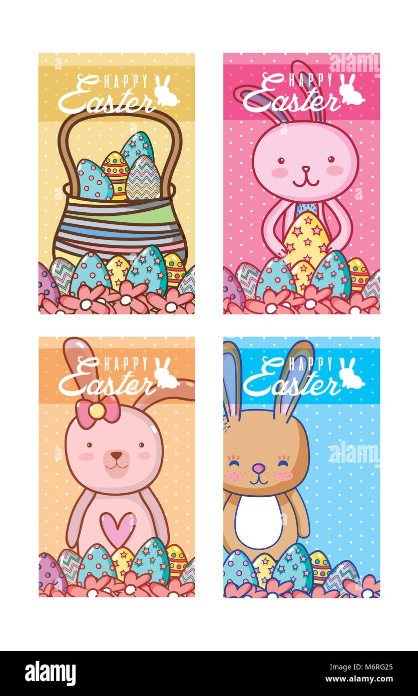 Happy easter cards collection with cute animals Stock Vector Image ...