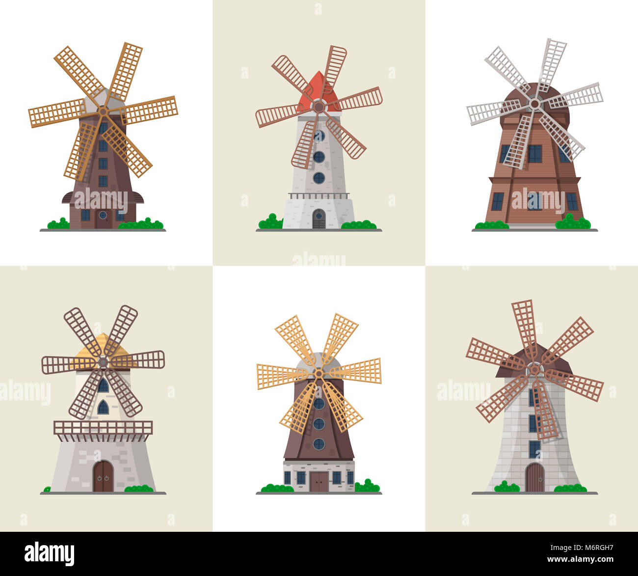 Traditional ancient windmill buildings. Organic agricultural farming ...