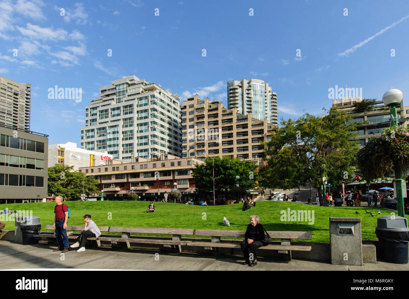 Seattle, Washington. People relax in the city park in downtown Seattle ...