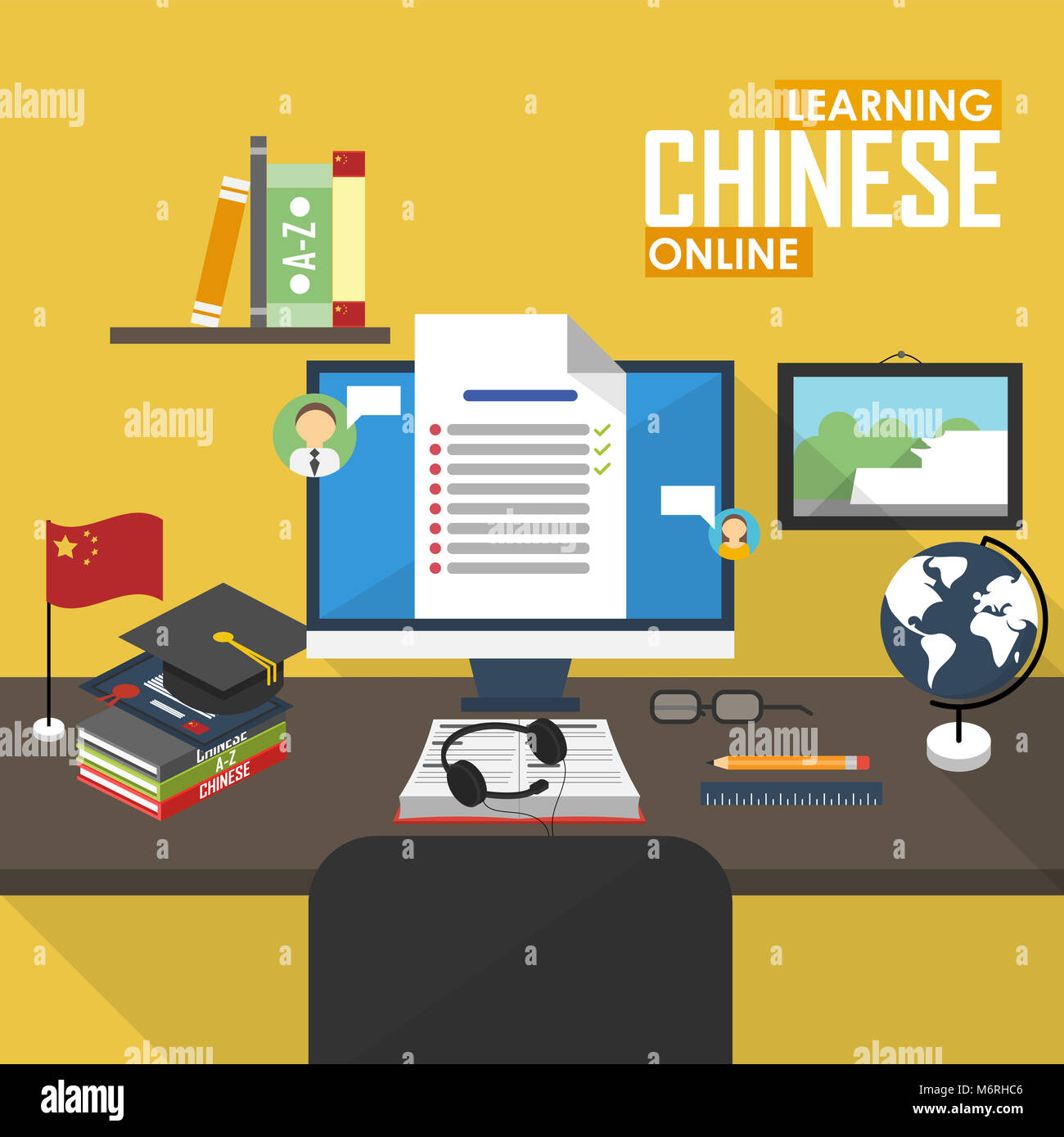 Flat design illustration concept of learning Chinese language online ...