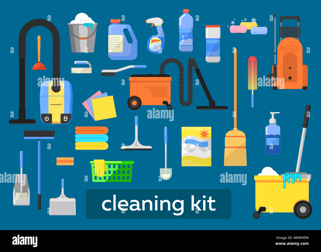Cleaning tools set. Icon set for cleaning service. Cleaning supplies ...