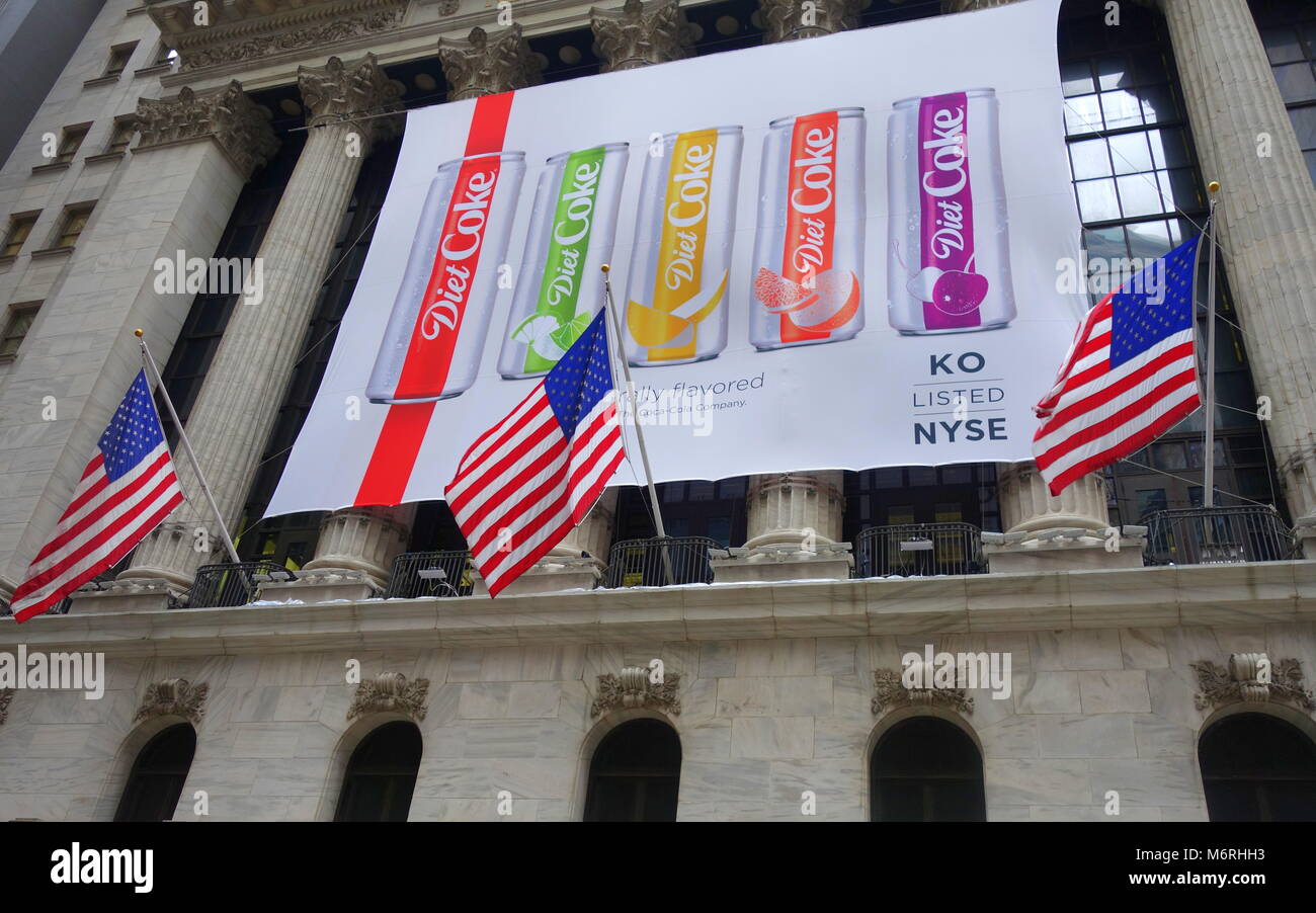 A large banner hanging on the exterior wall of the New York Stock ...