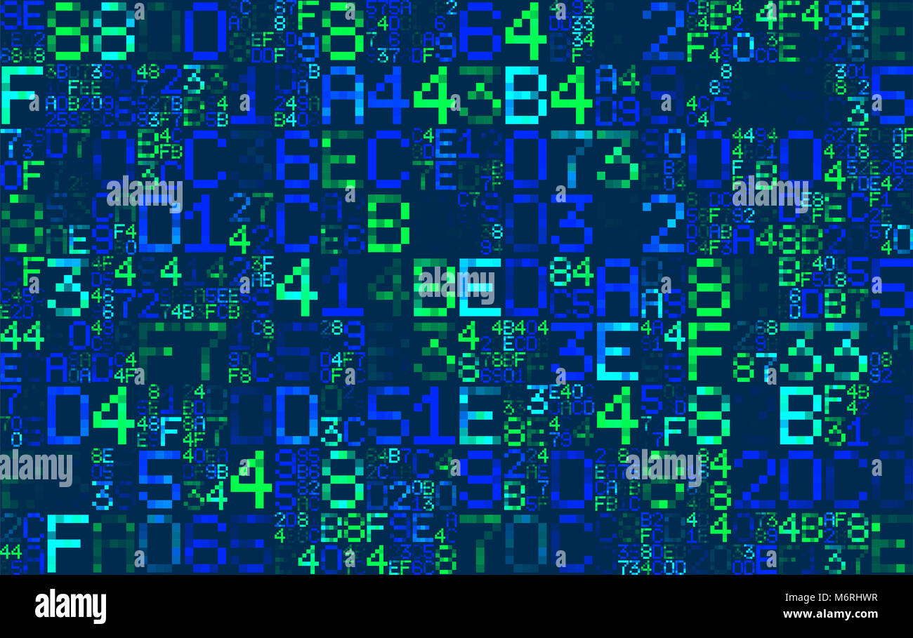Vector Blue hexadecimal computer code. Abstract matrix background. Hacker attack. Generated ...