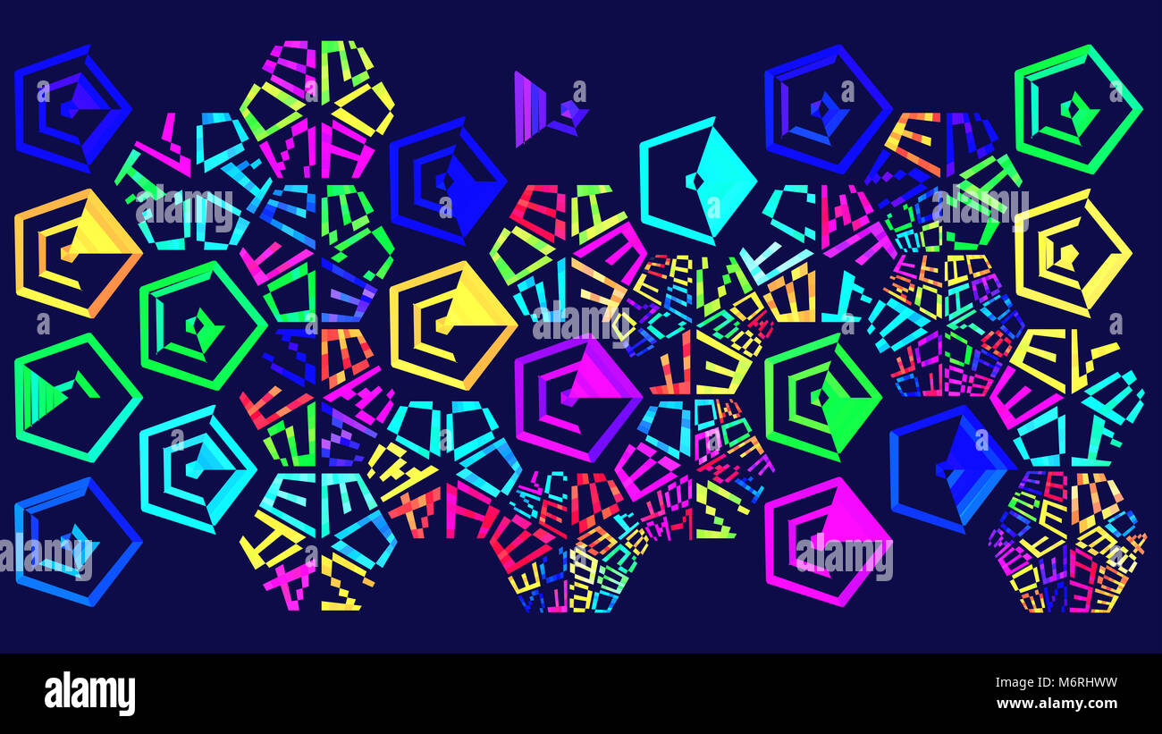 Binary and Hexadecimal cyberpunk print. Sorting hexagon abstract ...
