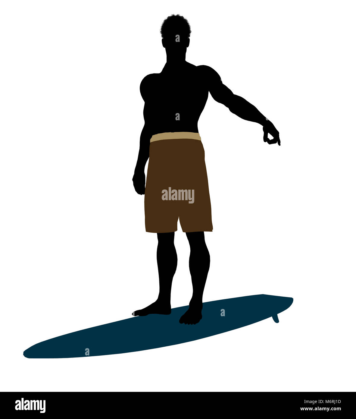 African american surfer on a surfboard silhouette illustration on a ...