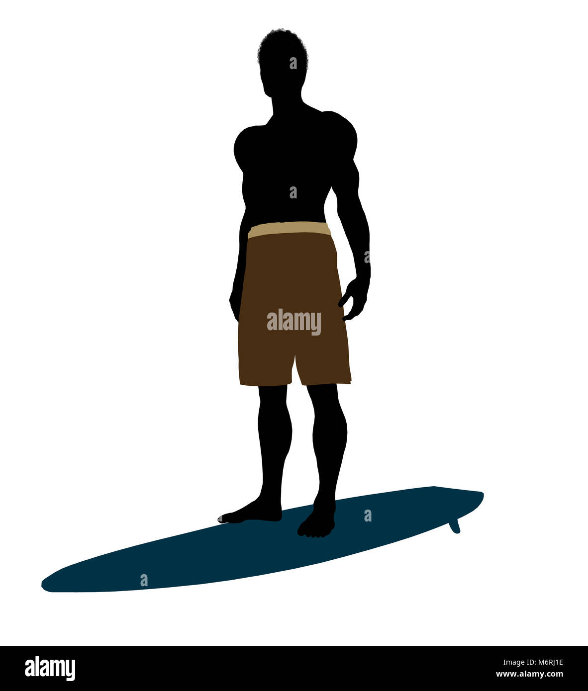 African american surfer on a surfboard silhouette illustration on a ...