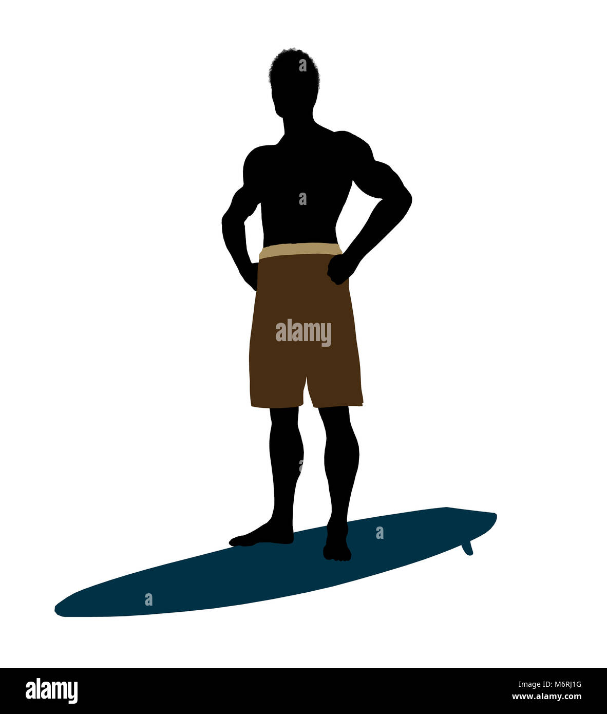 African american surfer on a surfboard silhouette illustration on a ...
