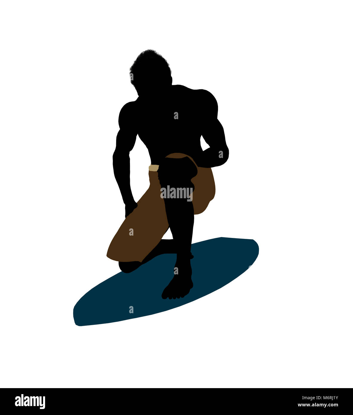 African american surfer on a surfboard silhouette illustration on a ...