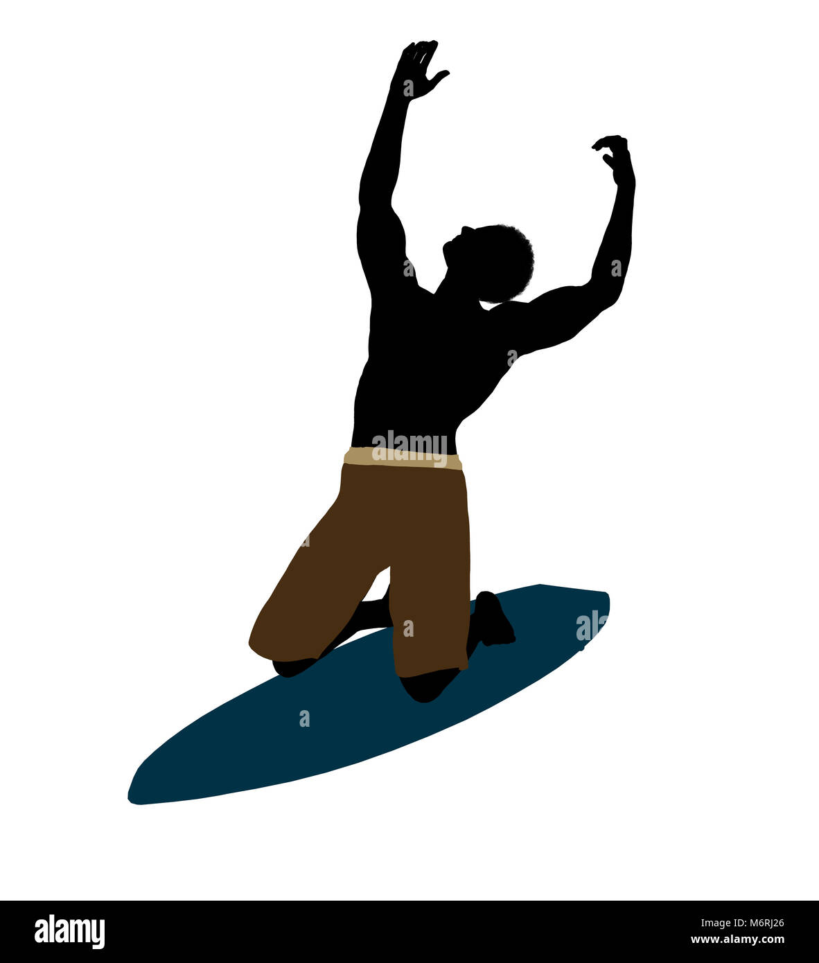 African american surfer on a surfboard silhouette illustration on a ...