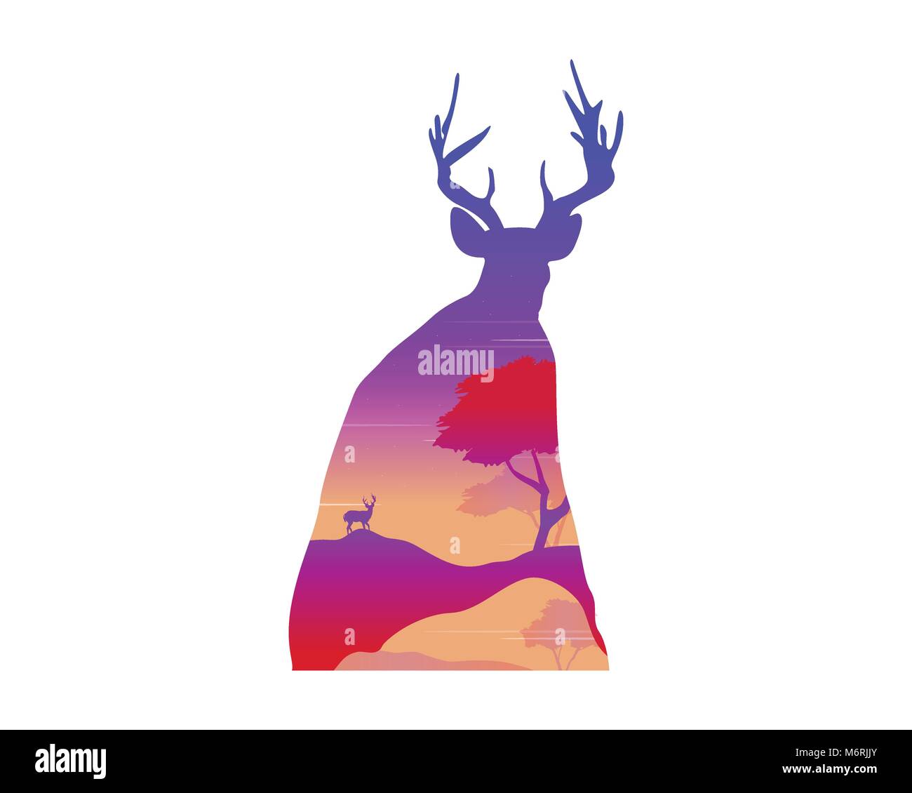 Silhouette of a deer at sunset landscape Stock Vector Image & Art - Alamy