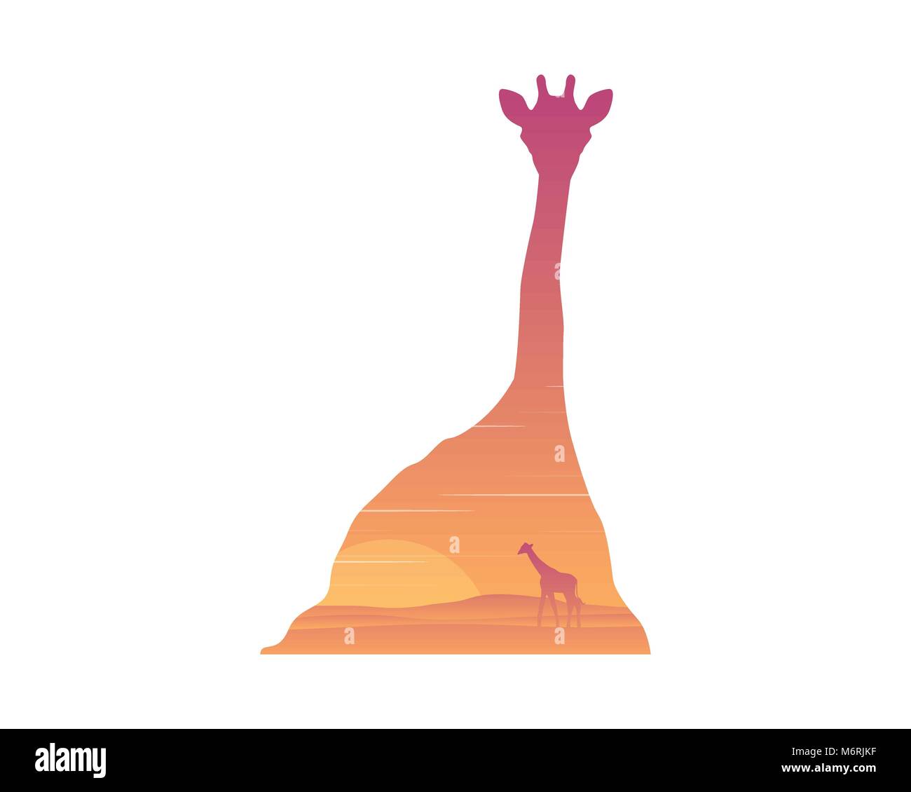 Silhouette of inside giraffe at sunrise landscape Stock Vector Image ...