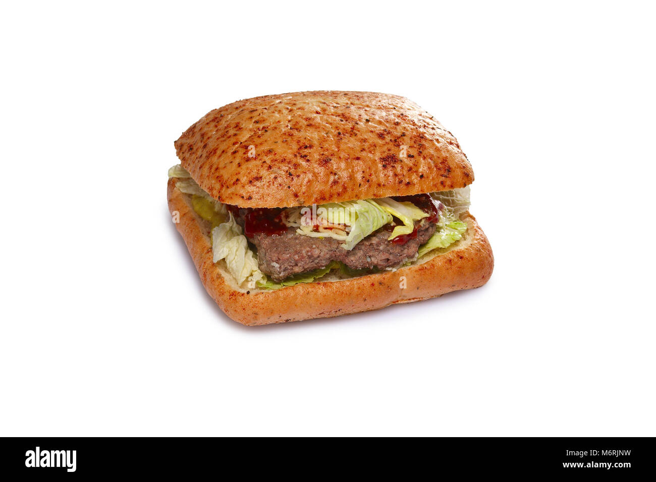 Layout for menu. Burger with beef, bell pepper, cabbage, cucumber and ...