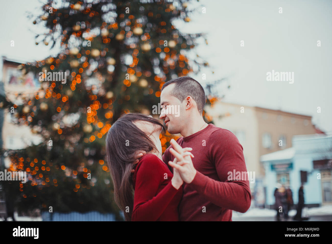 Winter snowfall love Stock Photo - Alamy