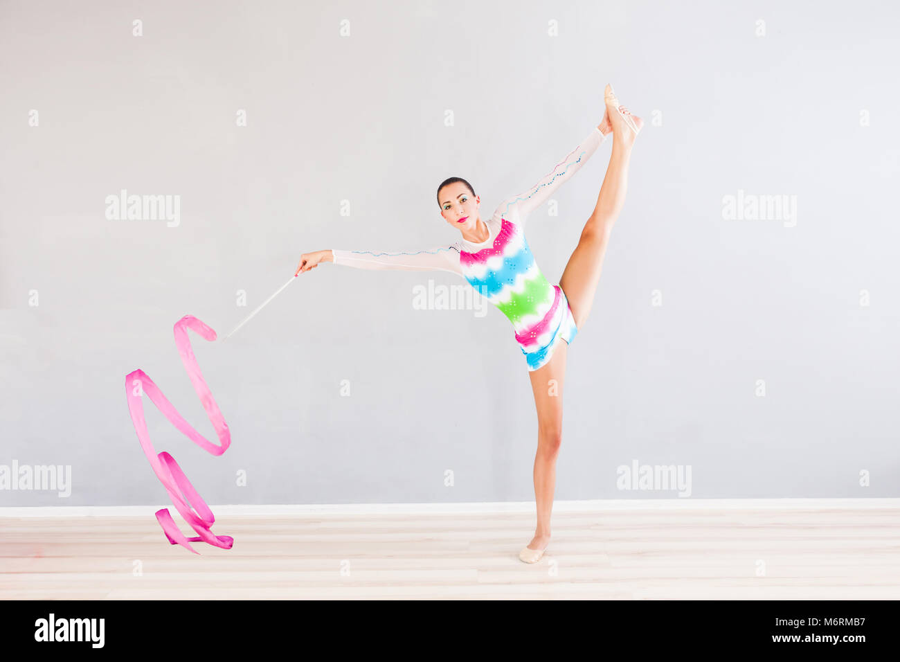 gymnast with ribbon Stock Photo - Alamy