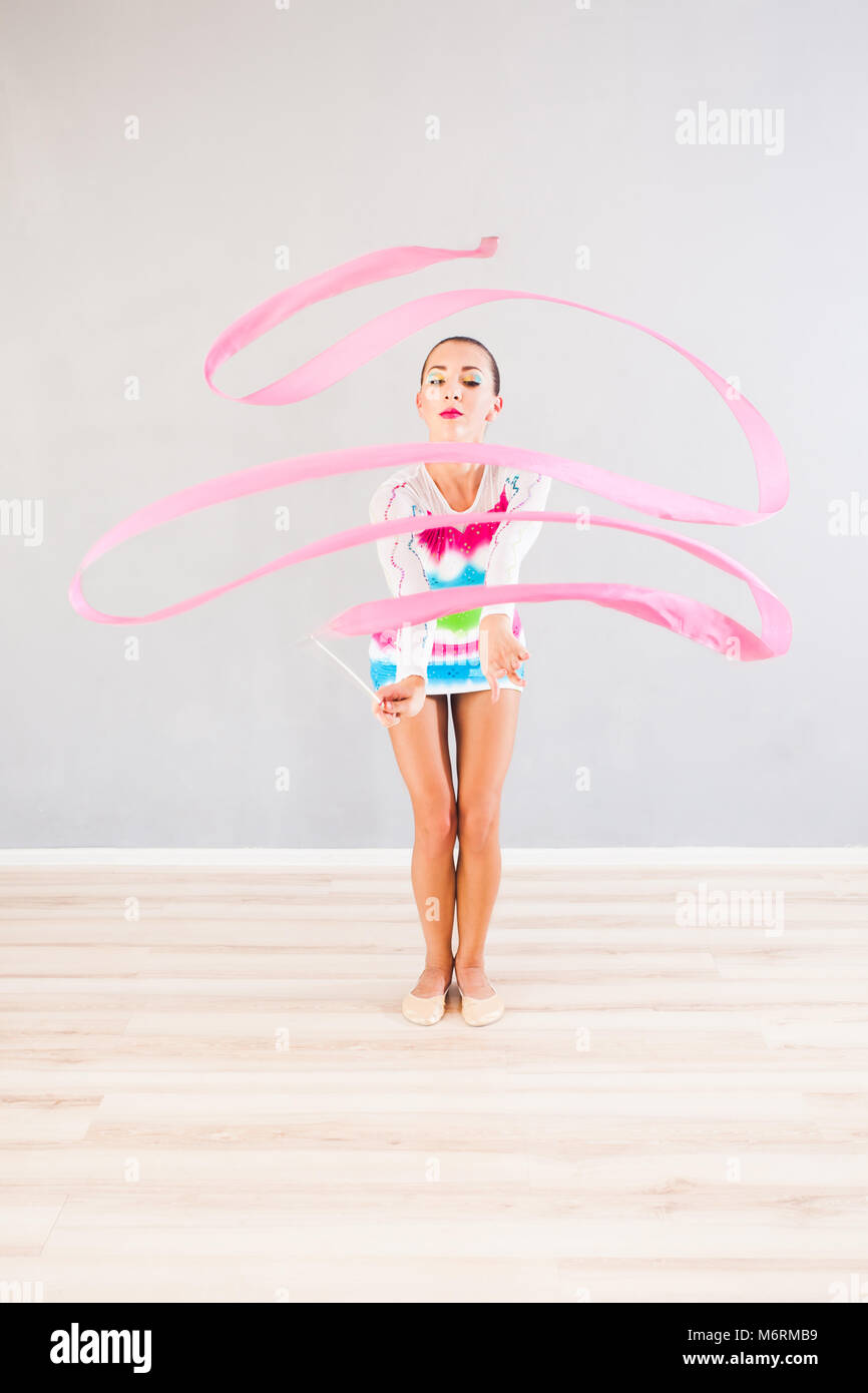 gymnast with ribbon Stock Photo - Alamy