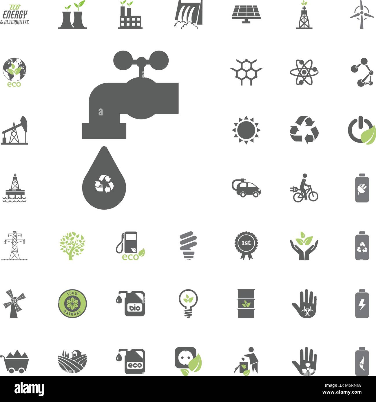 Recycled water icon. Eco and Alternative Energy vector icon set. Energy ...