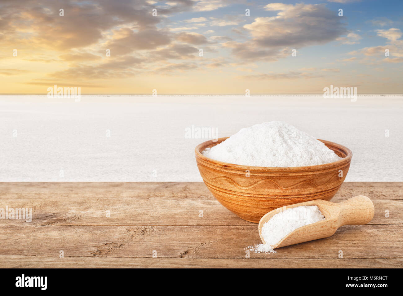 salt in bowl on table Stock Photo - Alamy