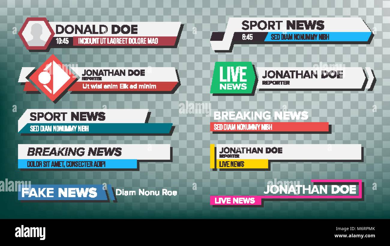 TV News Bars Set Vector. Streaming Video News Sign. Breaking, Sport ...