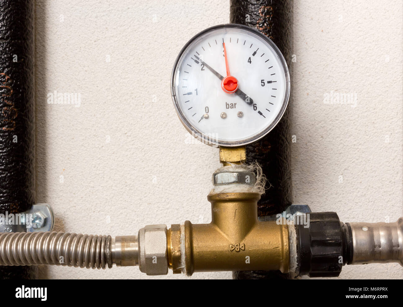 Manometer in a boiler room against a wall Stock Photo - Alamy