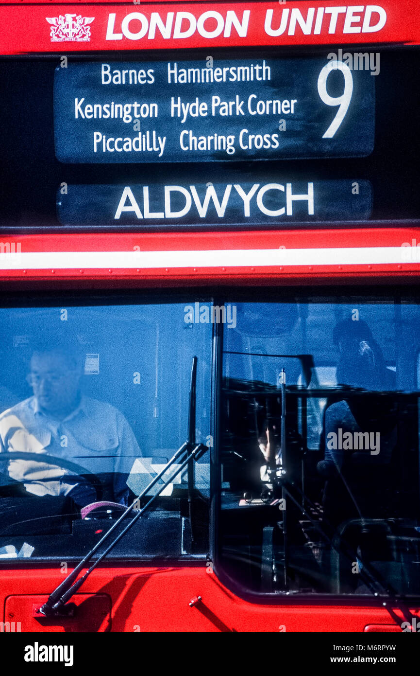 No 9 red London bus going to Aldwych Stock Photo - Alamy
