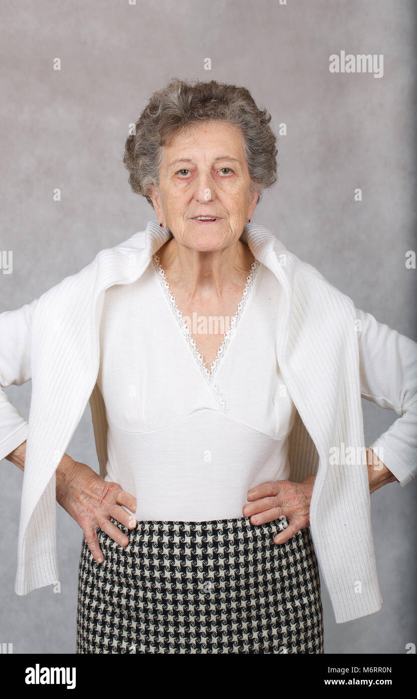Senior woman dressed warm Stock Photo - Alamy